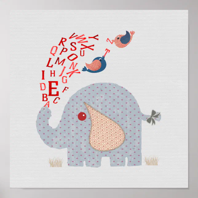 kids Alphabet Elephant Cute Nursery Room Poster | Zazzle