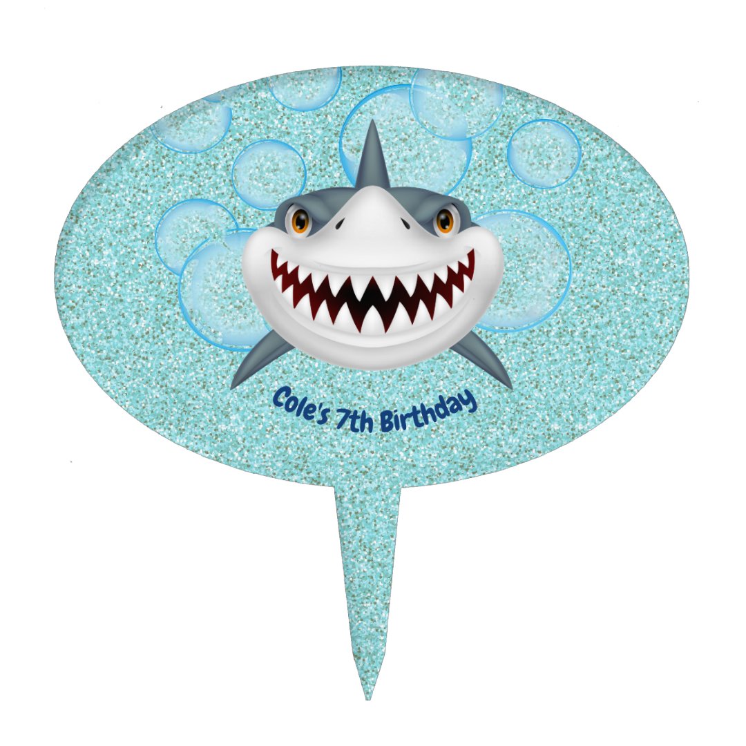 Kids Aqua Underwater Shark Cake Topper Pick | Zazzle