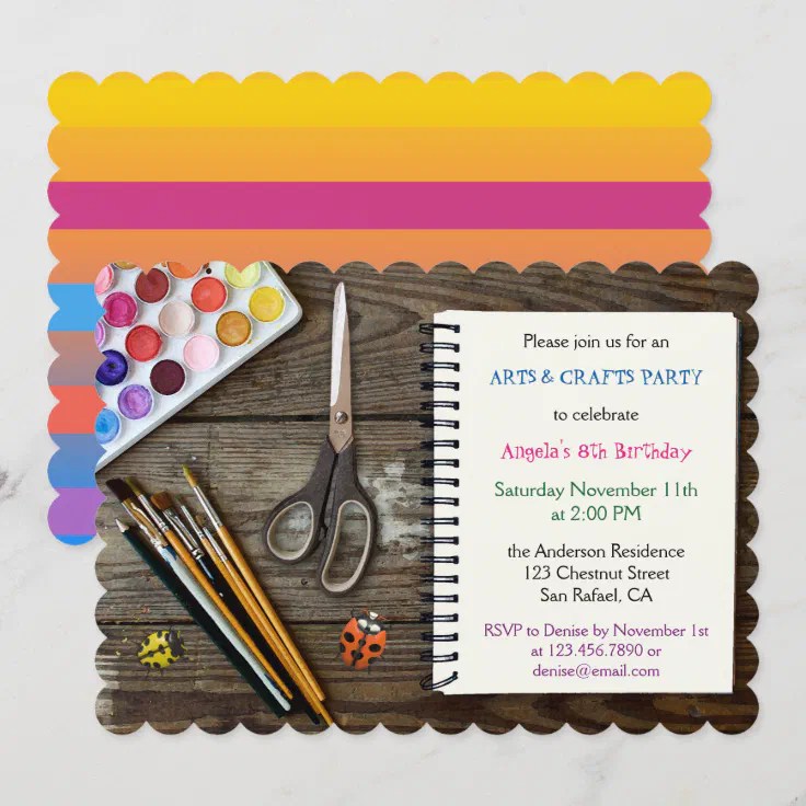 Kids Art and Crafts Birthday Party Invitation | Zazzle