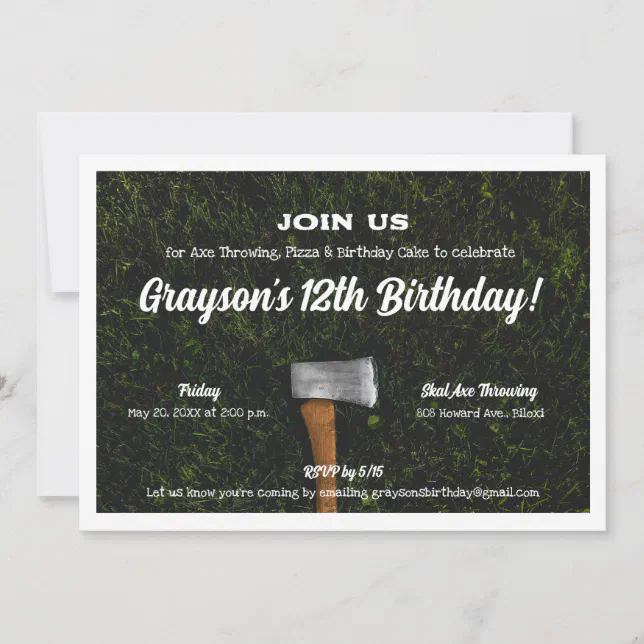 Kids Axe Throwing Birthday Party Invitation | Zazzle