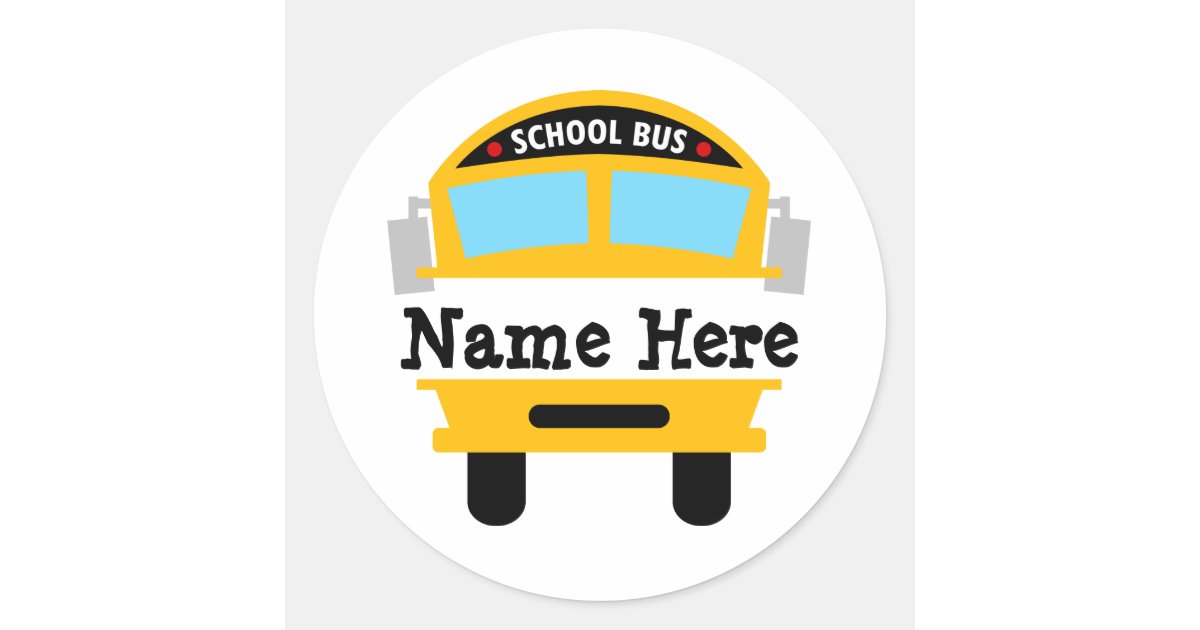 Kids Back to School Bus Personalize Name Classic Round Sticker | Zazzle