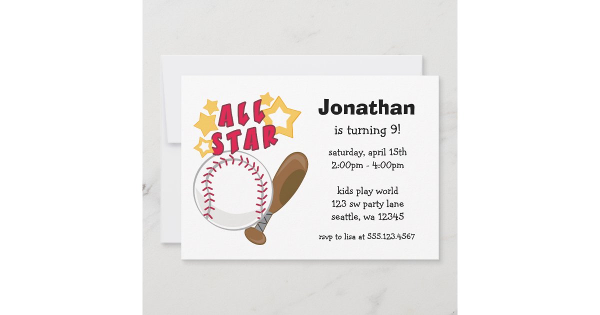 Kids Baseball All Star Birthday Party Invitations | Zazzle