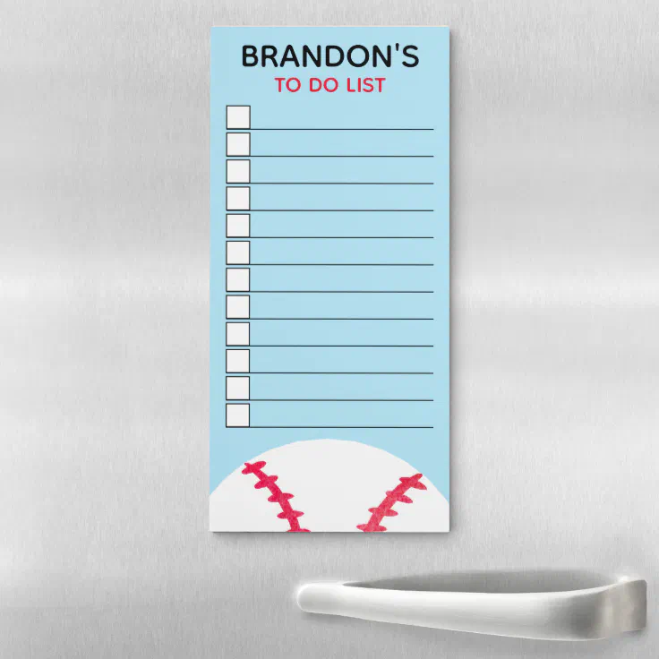 Kids Baseball Sports To Do List Chore Checklist Magnetic Notepad | Zazzle