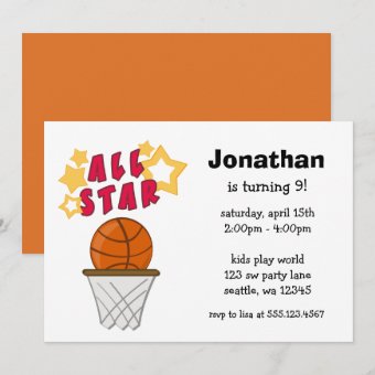 Kids Basketball All Star Birthday Party Invitation | Zazzle