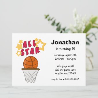 Kids Basketball All Star Birthday Party Invitation | Zazzle