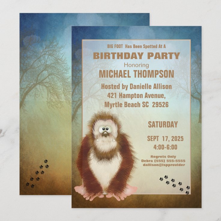Kids Big Foot/ Sasquatch Birthday Party Invitation | Zazzle