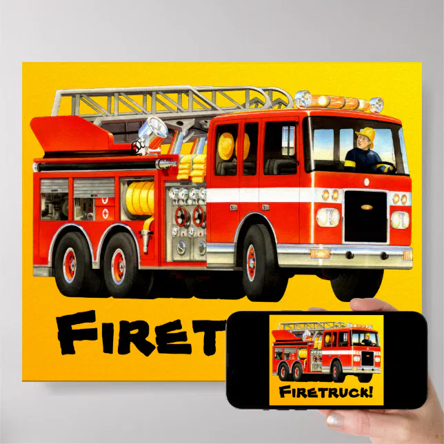 Kid's Big Red Fire Truck Poster | Zazzle