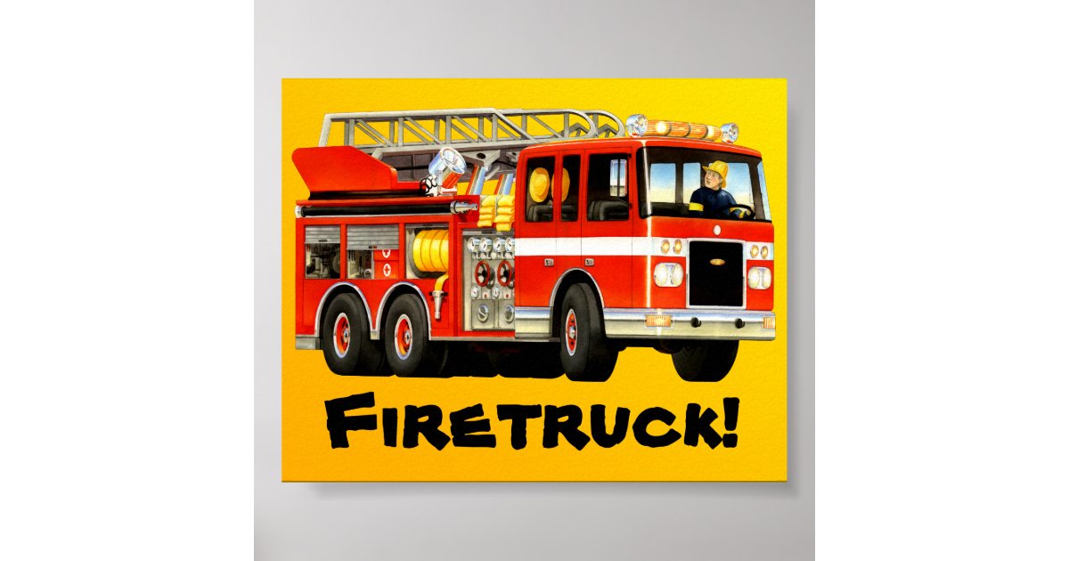 Kid's Big Red Fire Truck Poster | Zazzle