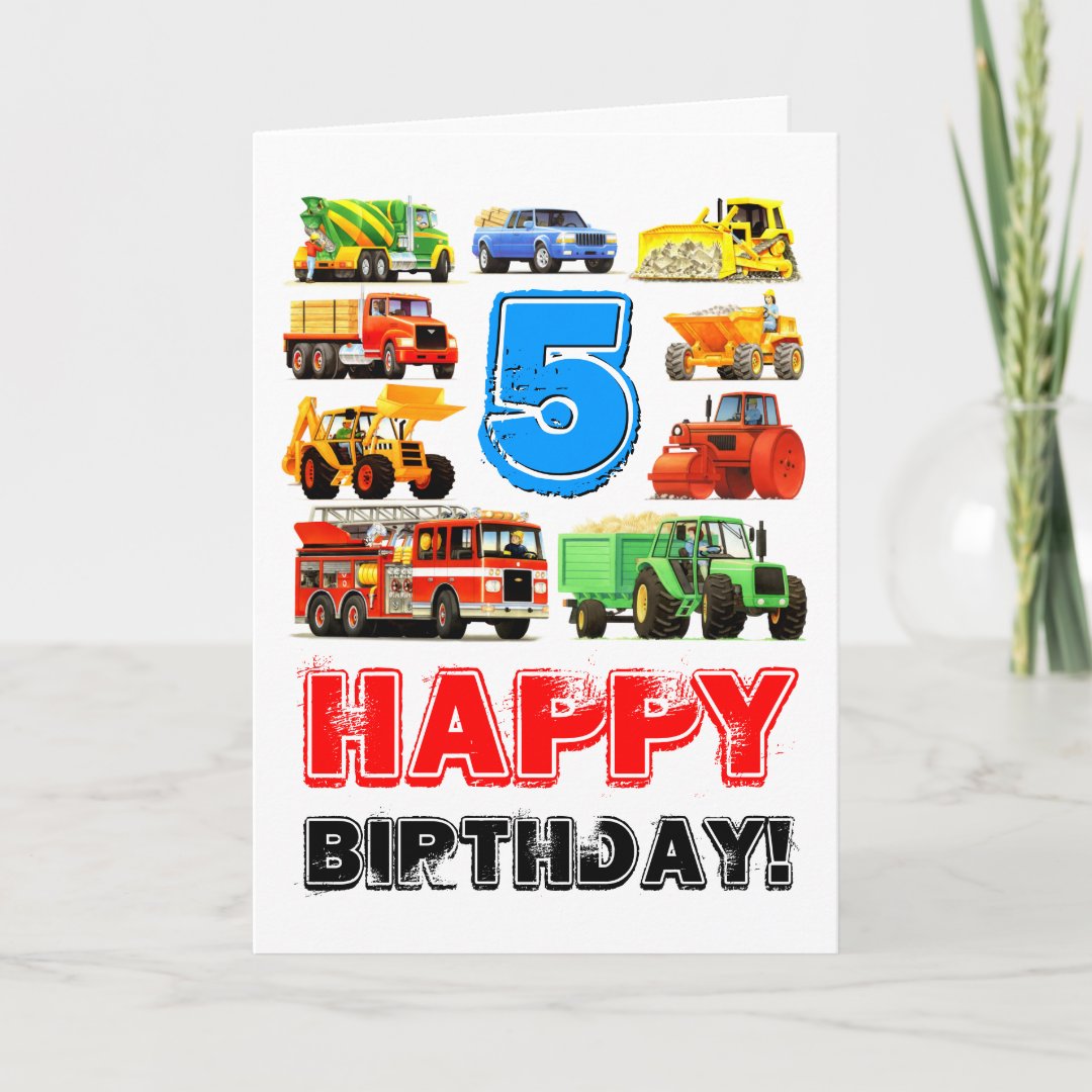 Kid's Big Truck 5th Birthday Card | Zazzle