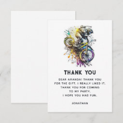 Kids Bike BMX Party. Extreme adventure birthday Thank You Card | Zazzle