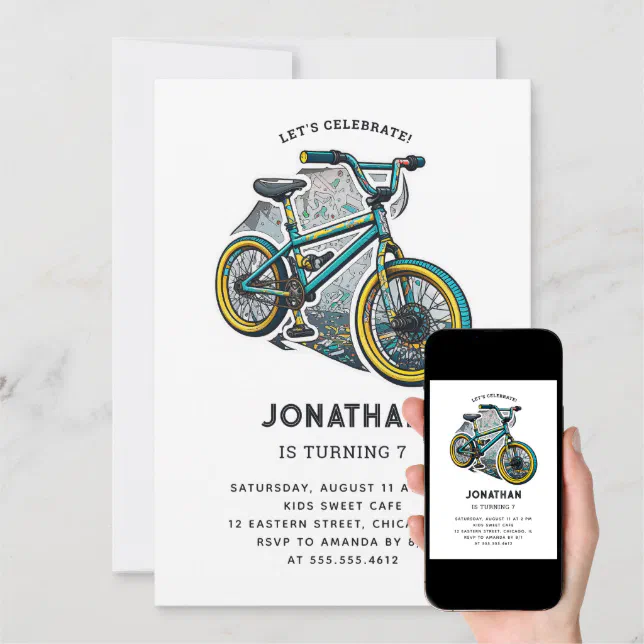 Kids Bike BMX Party. Racing adventure boy birthday Invitation | Zazzle