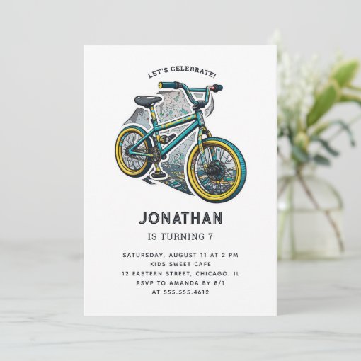 Kids Bike BMX Party. Racing adventure boy birthday Invitation | Zazzle