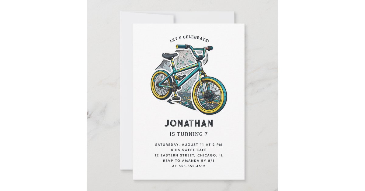 Kids Bike BMX Party. Racing adventure boy birthday Invitation | Zazzle
