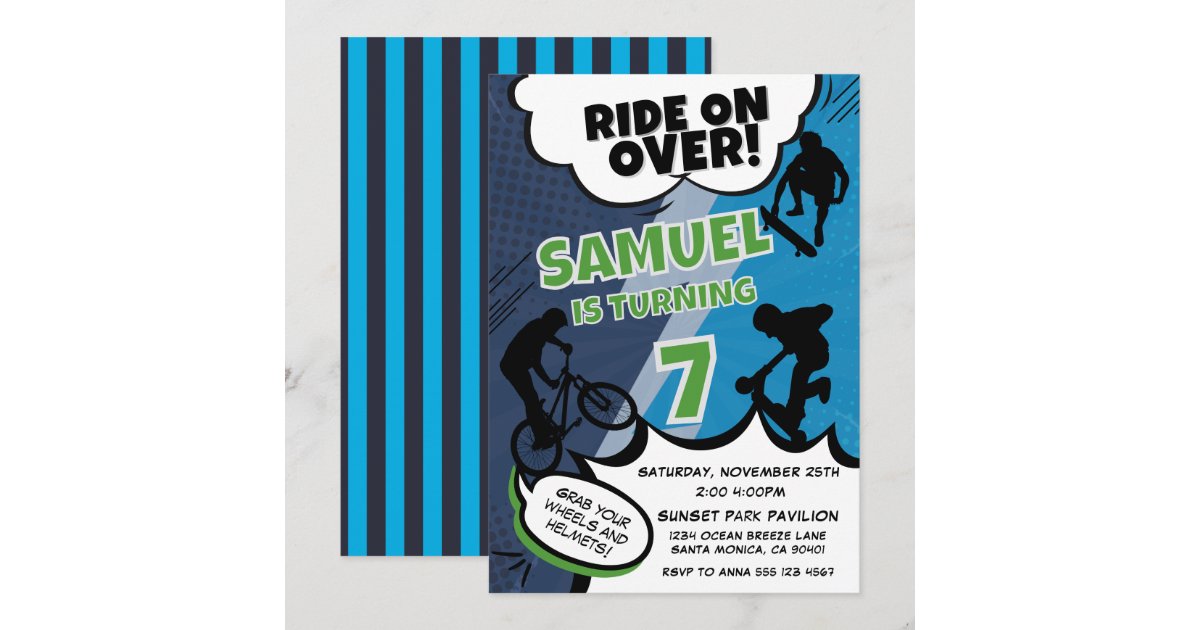 Kids Bike, Skateboard & Scooter Birthday Party Invitation | Zazzle