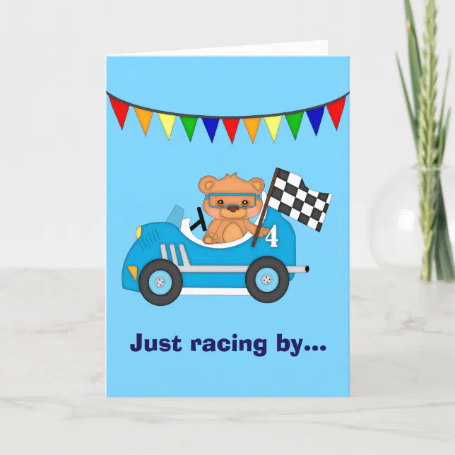 Kids Birthday Bear Car Race Card | Zazzle
