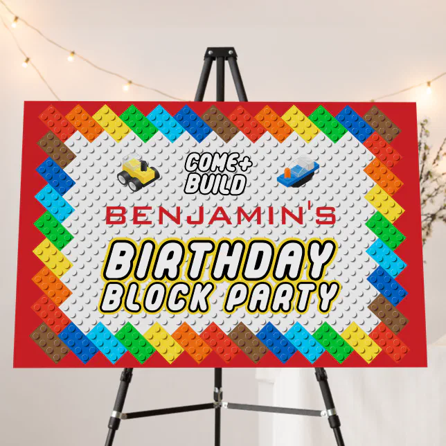 Kid's Birthday Brick Party Block Party Build Toys Foam Board | Zazzle