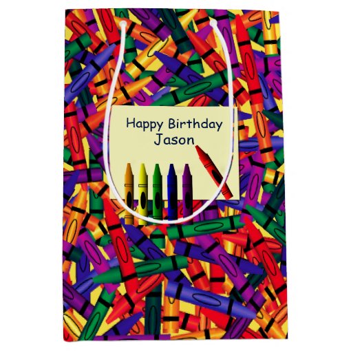 Kids Birthday Crayon Custom Name Medium Gift Bag | Zazzle