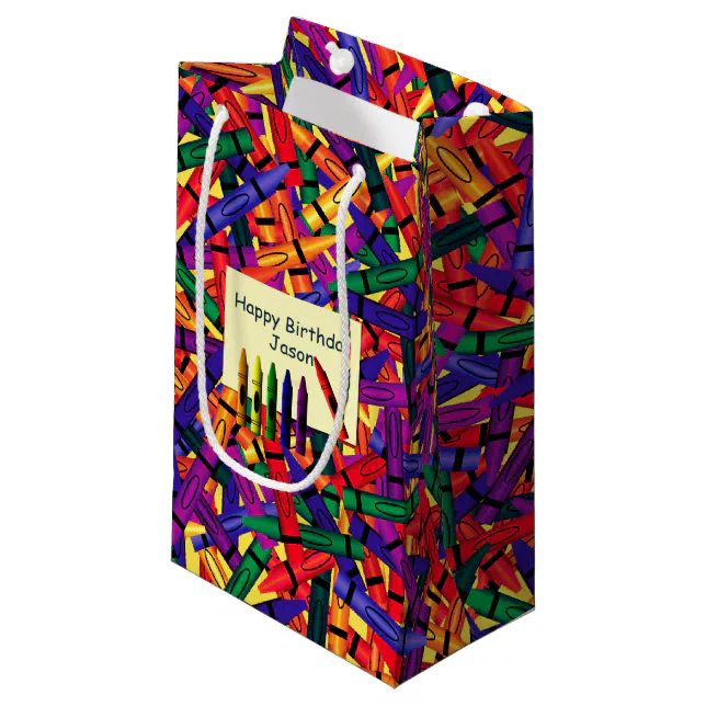 Kids Birthday Crayon Custom Name Small Gift Bag | Zazzle