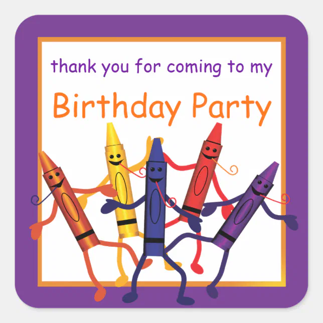 Kids Birthday Crayon Party Favors Sticker | Zazzle