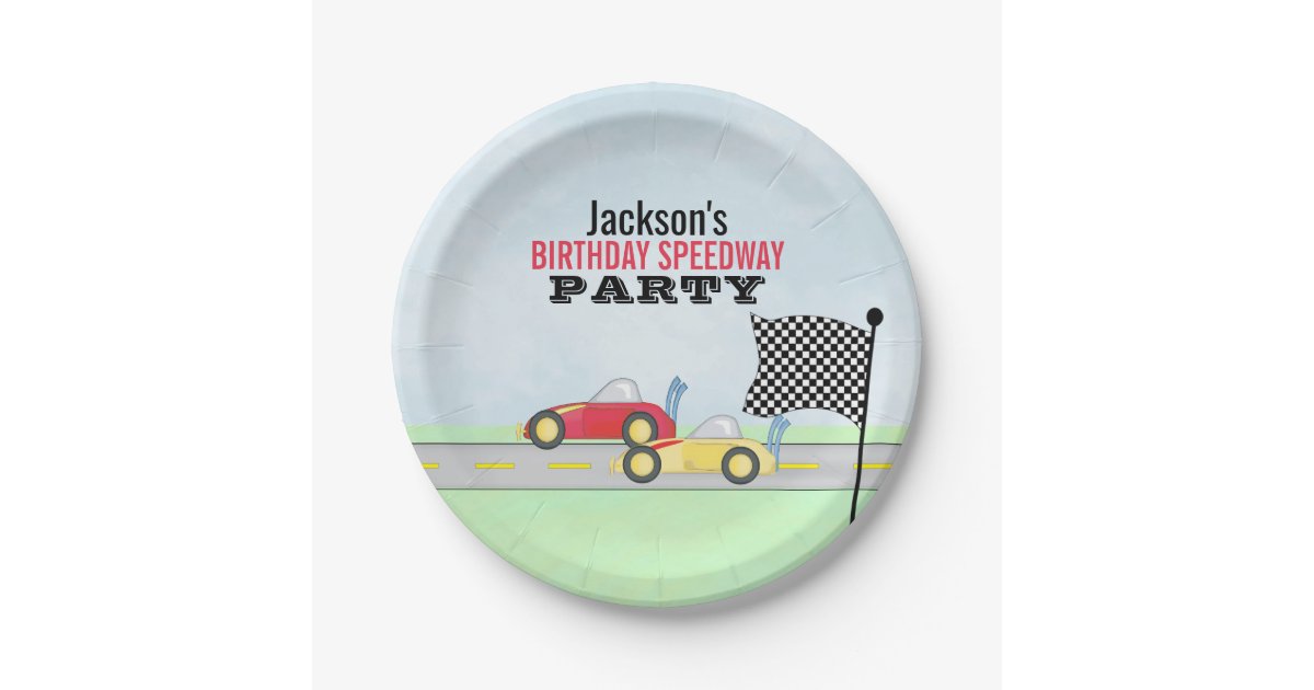 Kids Birthday Cute Boy Cartoon Race Cars Paper Plates | Zazzle.com