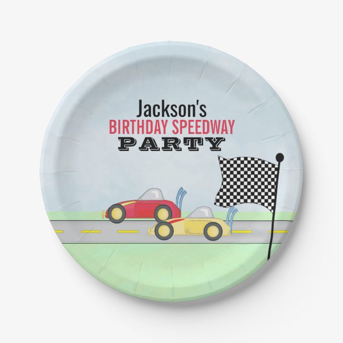 Kids Birthday Cute Boy Cartoon Race Cars Paper Plates | Zazzle.com