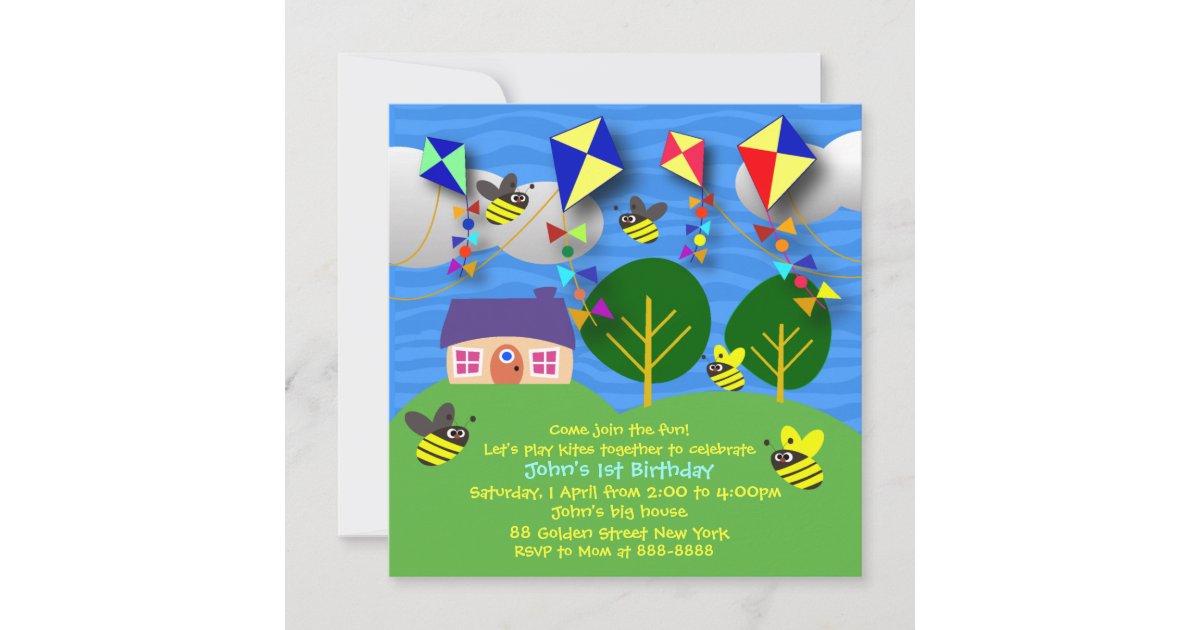 Kid's birthday invitation: 058 Spring Kites Invitation | Zazzle