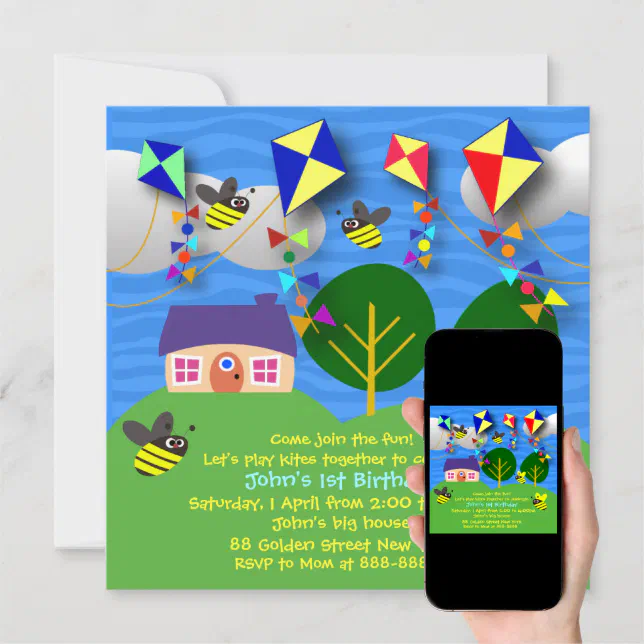 Kid's birthday invitation: 058 Spring Kites Invitation | Zazzle