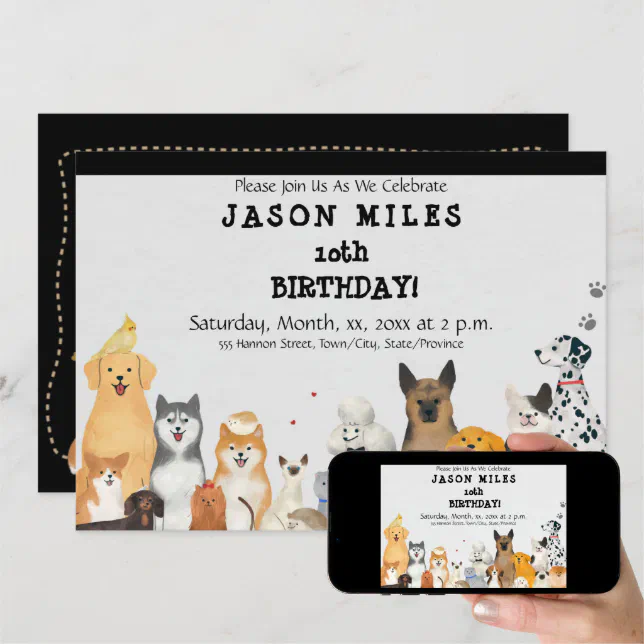 Kid's Birthday Party Invitation, Cute Dogs, Fun Invitation | Zazzle
