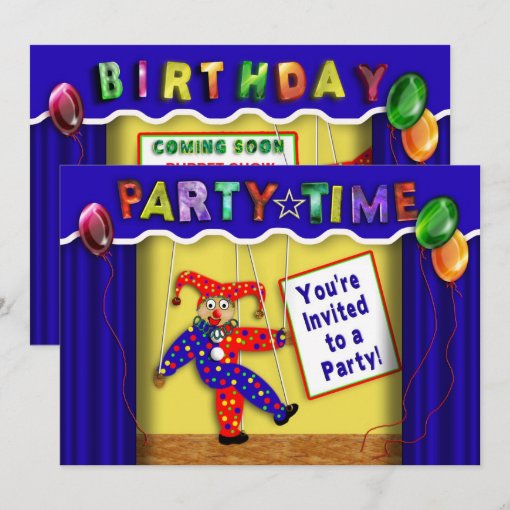 Kids' Birthday Party Invitation, Puppets Invitation | Zazzle
