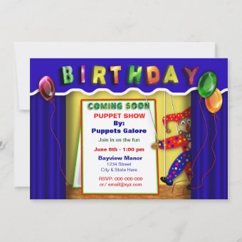Kids' Birthday Party Invitation, Puppets Invitation | Zazzle