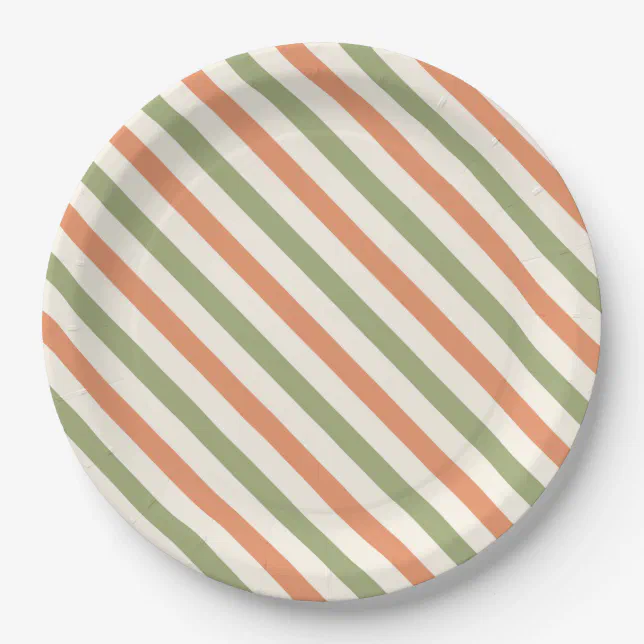 Kids birthday party Retro striped pattern colorful Paper Plates | Zazzle