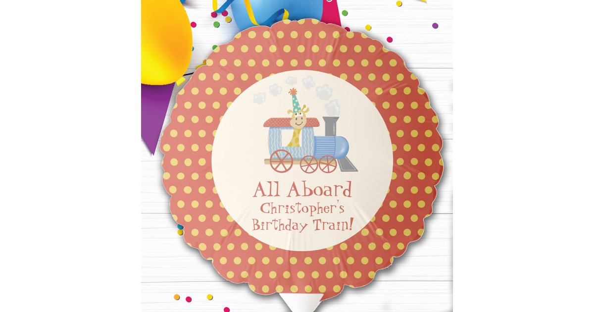 Kids Birthday Train with Polka Dots Balloon | Zazzle