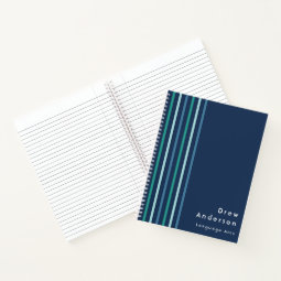 Kid's Blue Green Stripe Name Boy's Notebook | Zazzle