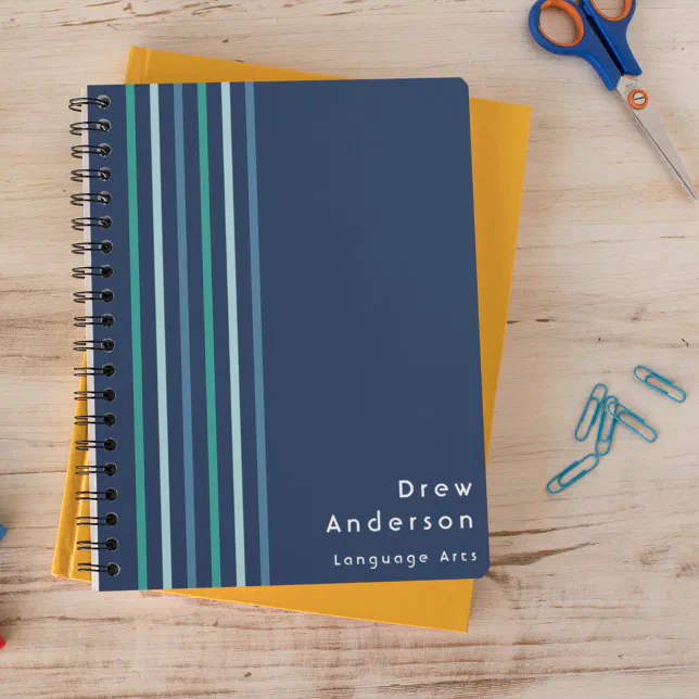 Kid's Blue Green Stripe Name Boy's Notebook | Zazzle