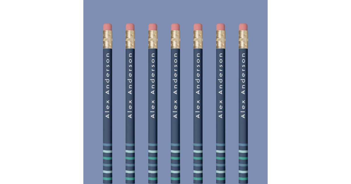 Kid's Blue Green Stripe Name Boy's Pencil | Zazzle