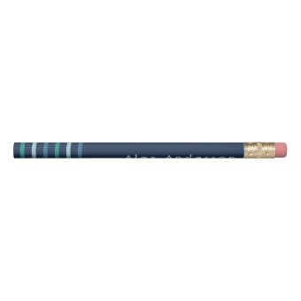 Kid's Blue Green Stripe Name Boy's Pencil | Zazzle