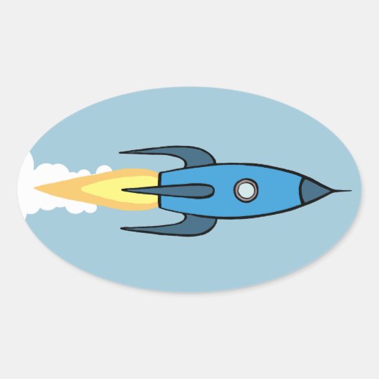Kids Blue Rocket Ship Outer Space Boy Cute Modern Oval Sticker | Zazzle.com