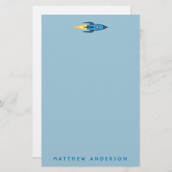 Kids Blue Rocket Ship Outer Space Boy Cute Modern Stationery | Zazzle