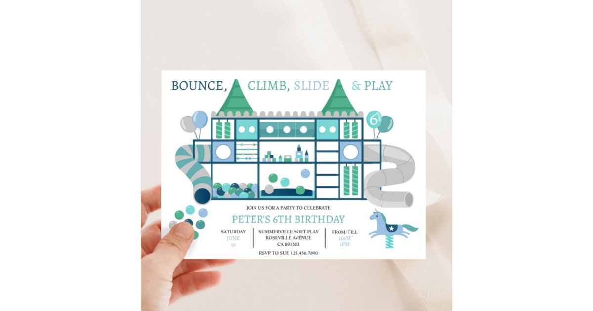 Kids Blue Soft Play Birthday Party Invitation | Zazzle