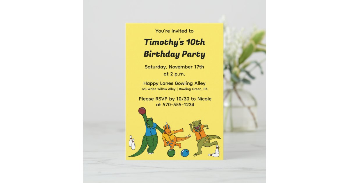 Kids Bowling Alley Birthday Party Invitation | Zazzle