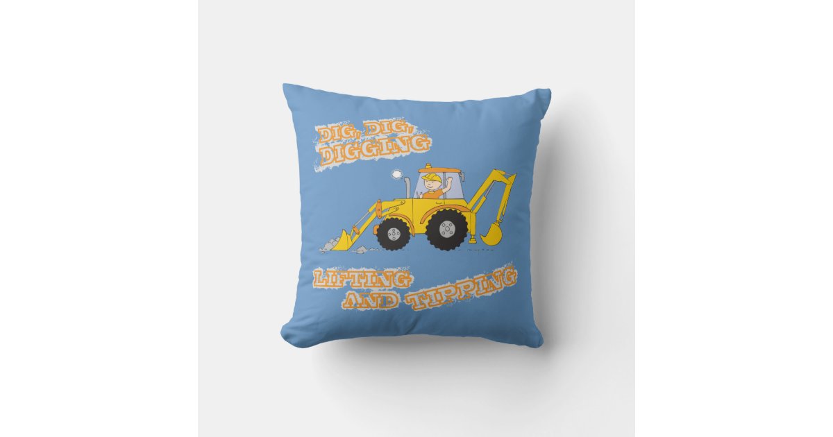 Kids boy digger orange & grey pillow | Zazzle