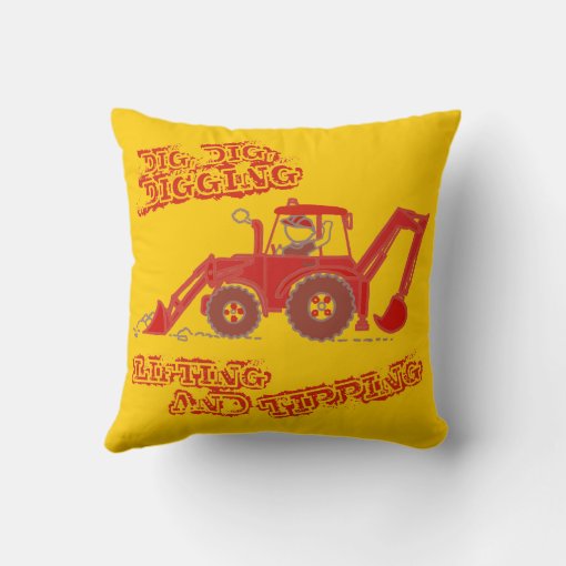Kids boy digger red and yellow pillow | Zazzle
