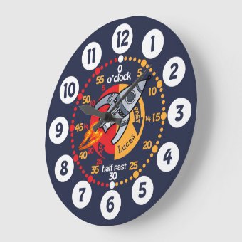 Kids boys learn to tell time space rocket clock | Zazzle