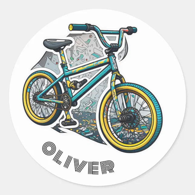 Kids cartoon Bike BMX. Racing adventure boy Classic Round Sticker | Zazzle