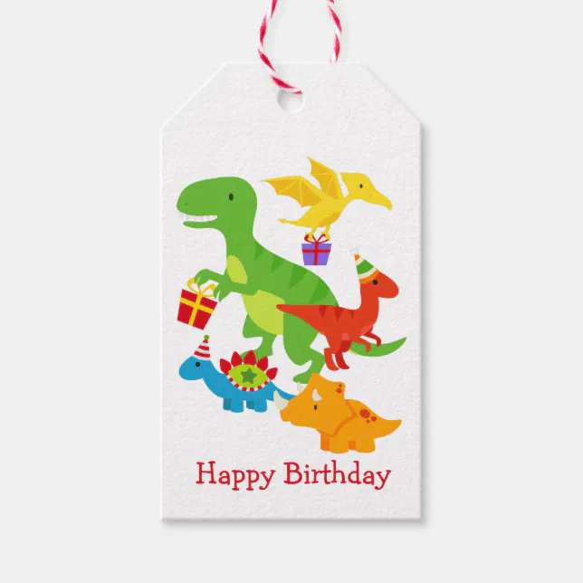 Kids Cartoon Dinosaurs Happy Birthday Gift Tags | Zazzle