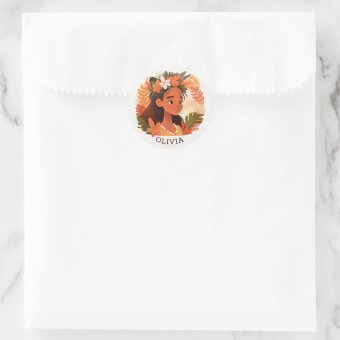 Kids cartoon hawaiian girl. Floral tropical lei Classic Round Sticker ...