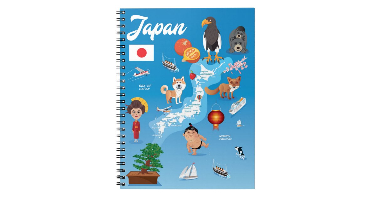 Kids Cartoon Map of Japan Notebook | Zazzle