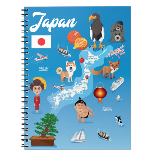 Kids Cartoon Map of Japan Notebook | Zazzle
