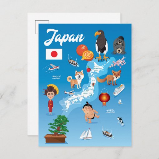 Kids Cartoon Map of Japan Postcard | Zazzle