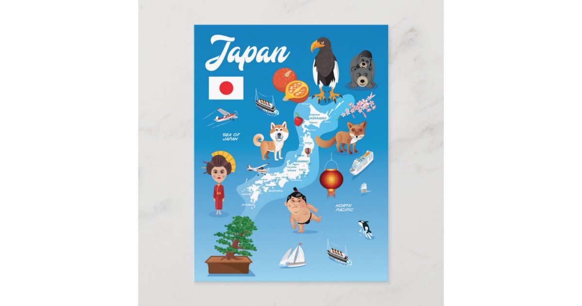 Kids Cartoon Map of Japan Postcard | Zazzle.com